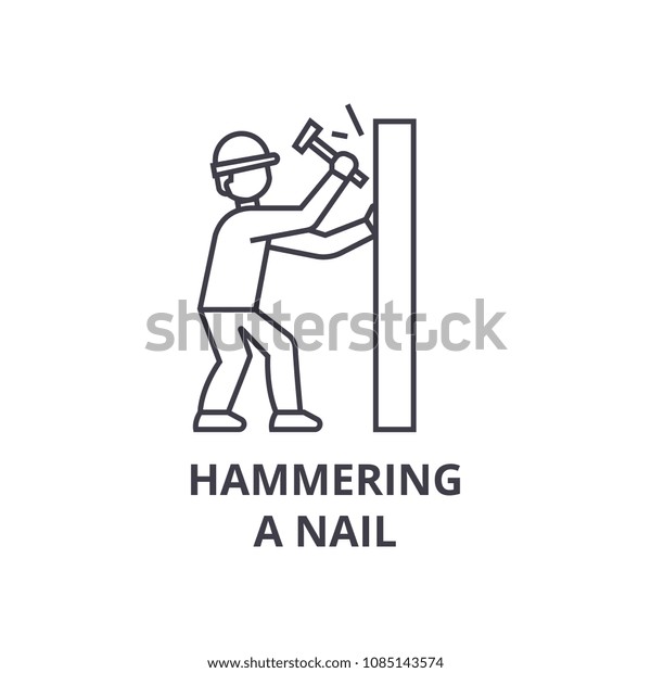 Hammering Nail Vector Line Icon Sign Stock Vector (Royalty Free ...