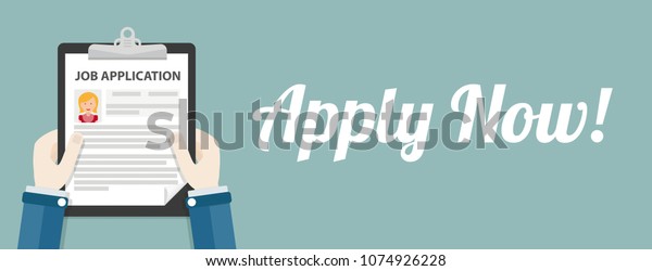 Hand Clipboard Job Application Text Apply Stock Vector (Royalty Free ...
