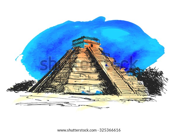 Hand Colored Drawing Maya Pyramid Stock Vector (Royalty Free) 325366616 ...