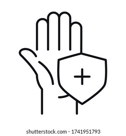 Hand Cross Inside Shield Line Style Stock Vector (Royalty Free ...
