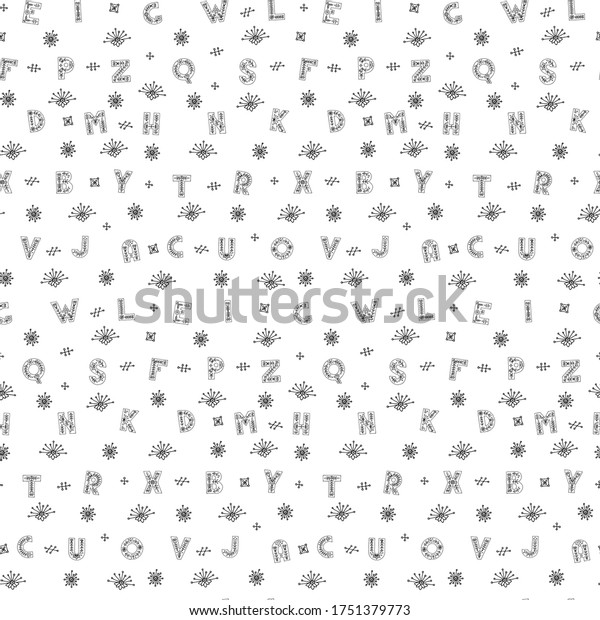 Hand Draw Bold Alphabet Decorated Folk Stock Vector (Royalty Free ...