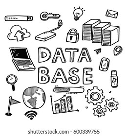 Hand Draw Business Doodles Database Icons Stock Vector (Royalty Free ...