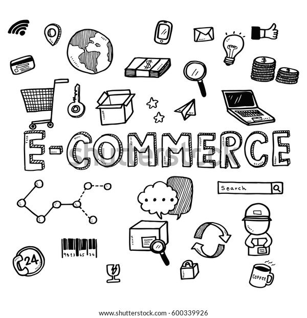 Hand Draw Business Doodles Ecommerce Icons Stock Vector (Royalty Free ...