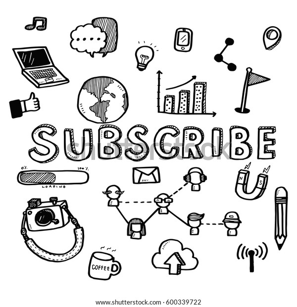 Hand Draw Business Doodles Subscribe Icons Stock Vector (Royalty Free ...