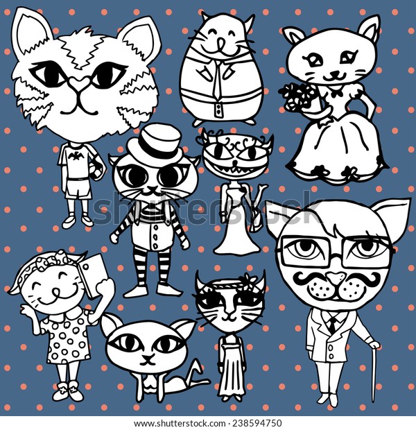 Hand Draw Cat Character Like Human Stock Vector (Royalty Free ...