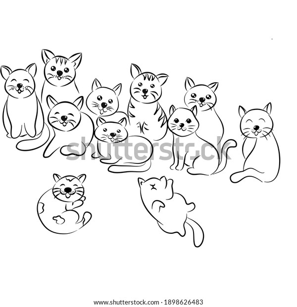 Hand Draw Cats Simple Design Set Stock Vector (Royalty Free) 1898626483 ...