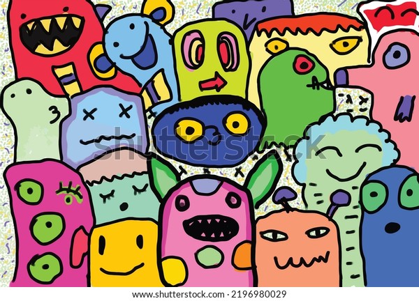 Hand Draw Doodle Monster Funny Stock Vector (Royalty Free) 2196980029 ...