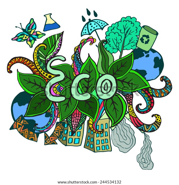 Hand Draw Eco Illustration Stock Vector (Royalty Free) 244534132
