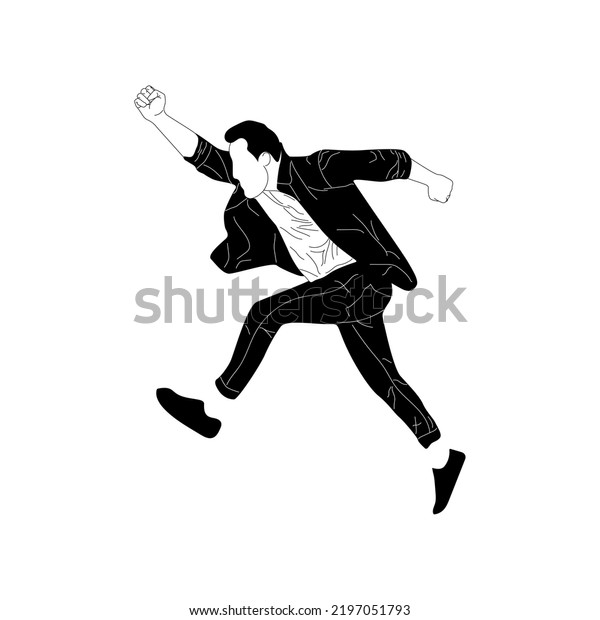 Hand Draw Happy Man Jumping Stock Vector (Royalty Free) 2197051793 ...