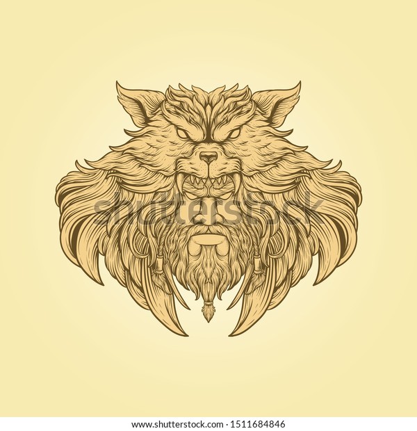 Hand Draw Illustration Chief Wolf Head Stock Vector (Royalty Free ...