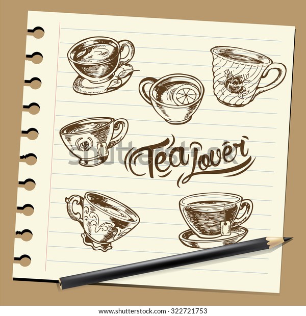 Hand Draw Illustration Tea Sketch On Stock Vector (Royalty Free ...