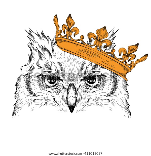 Hand Draw Image Portrait Owl Crown Stock Vector (Royalty Free ...