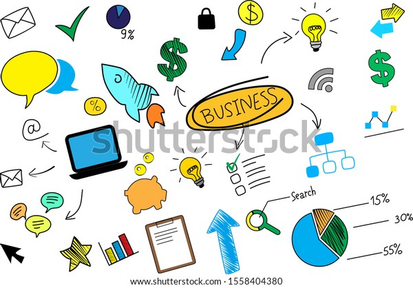 Hand Draw Innovation Doodles On White: เวกเตอร์สต็อก (ปลอดค่าลิขสิทธิ์ ...