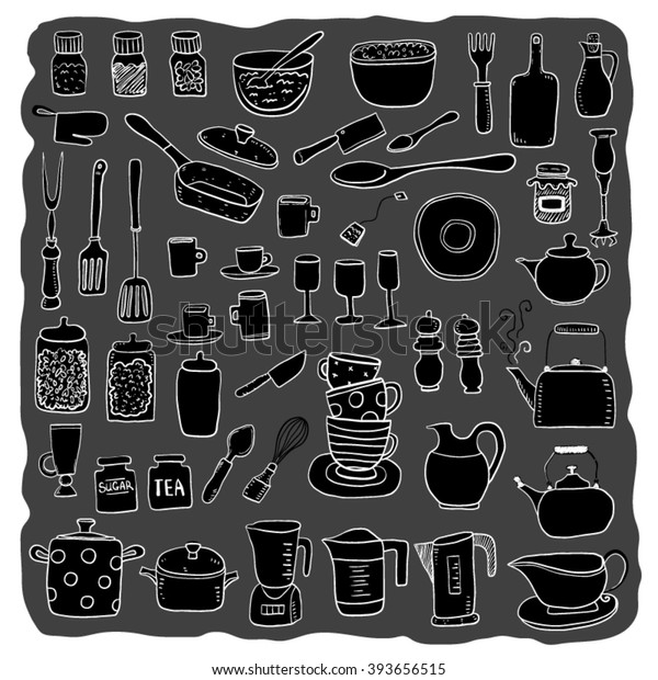 Hand Draw Kitchen Utensils Collection Stock Vector (Royalty Free) 393656515