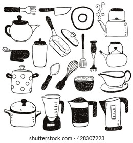 Hand Draw Kitchen Utensils Sketch Collection Stock Vector (Royalty Free ...