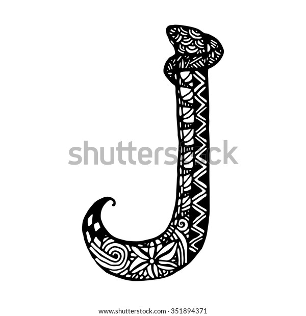 Hand Draw Letter J Zentangle Doodle : image vectorielle de stock (libre ...