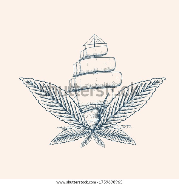Hand Draw Logo Sailing Hemp Medical Stock Vector (Royalty Free ...