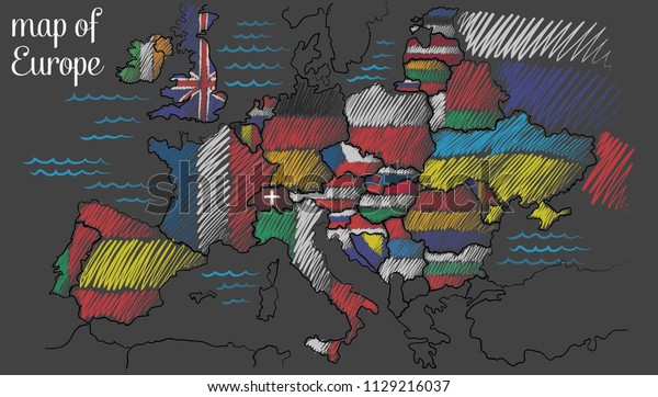 Hand Draw Map Europe Vector Sketch: vector de stock (libre de regalías ...