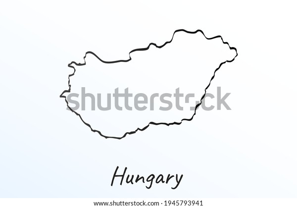 Hand Draw Map Hungary Black Line Stock Vector (Royalty Free) 1945793941