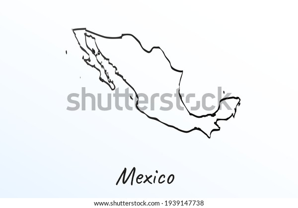 Hand Draw Map Mexico Black Line Stock Vector (Royalty Free) 1939147738 ...