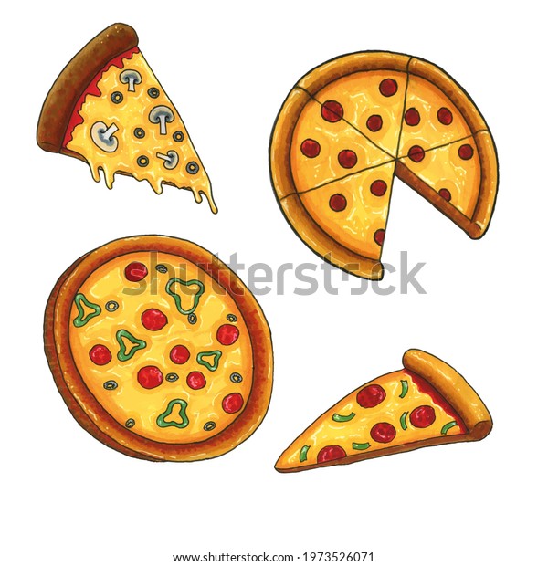 Hand Draw Markers Pizza Digital Illustration Stock Vector (Royalty Free ...
