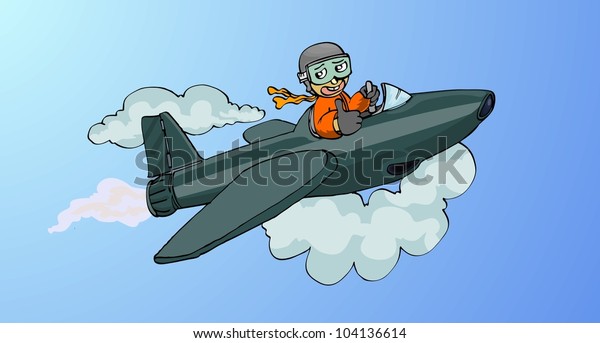 Hand Draw Pilot On Jet Plane Stock Vector (Royalty Free) 104136614