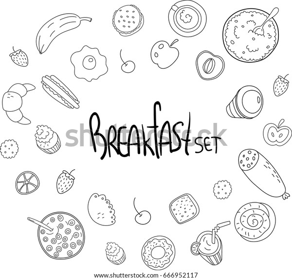 Hand Draw Set Food Breakfast Simple Stock Vector (Royalty Free) 666952117