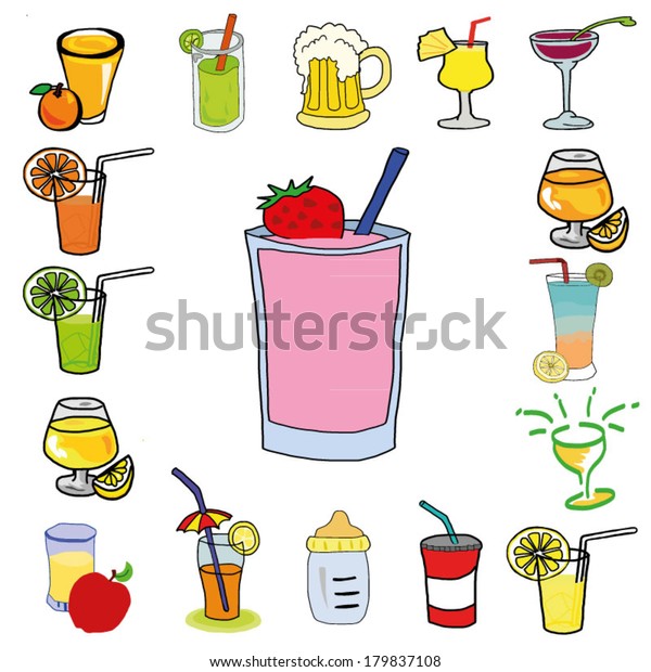 Hand Draw Set Various Colorful Drinks Stock Vector (Royalty Free) 179837108