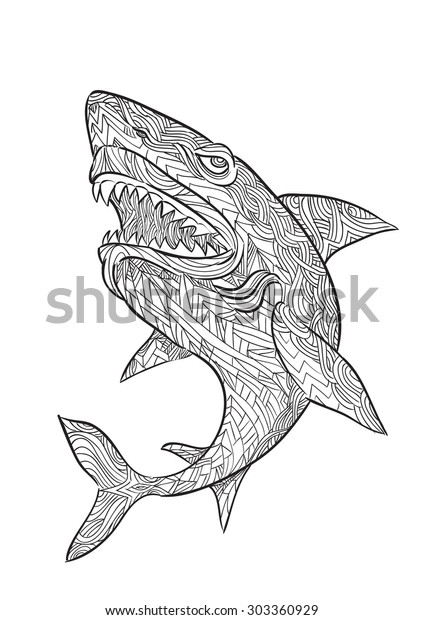 Hand Draw Shark Zentangle Style Stock Vector (Royalty Free) 303360929