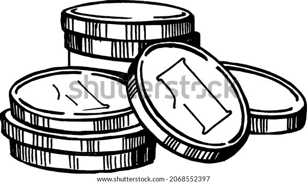 Hand Draw Sketch Coins Contours Lineart Stock Vector (Royalty Free ...
