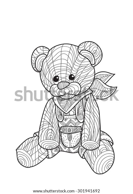 hand draw of teddy bear in zentangle style
