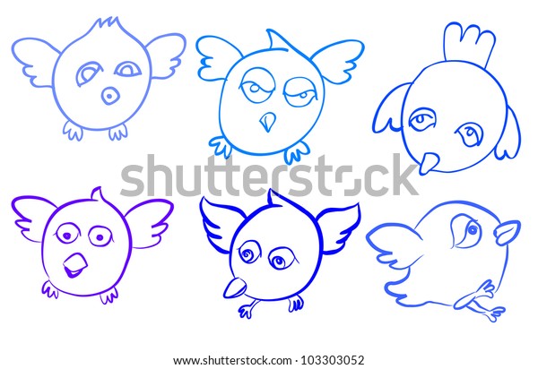 Hand Draw Tweeter Birds Six Blue Stock Vector (Royalty Free) 103303052 ...