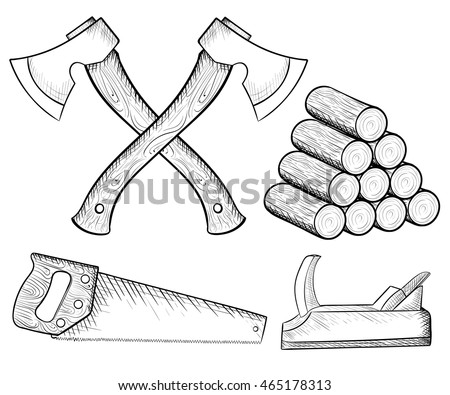 Hand Draw Vector Illustration Woodcutter Axes Stock Vector (Royalty ...