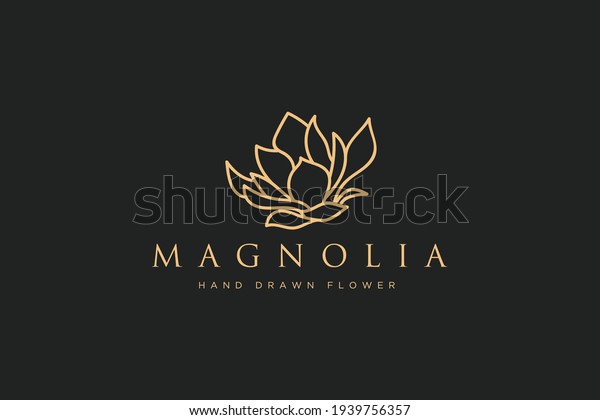 Hand Draw Vector Magnolia Flowers Logo Stock Vector (Royalty Free ...