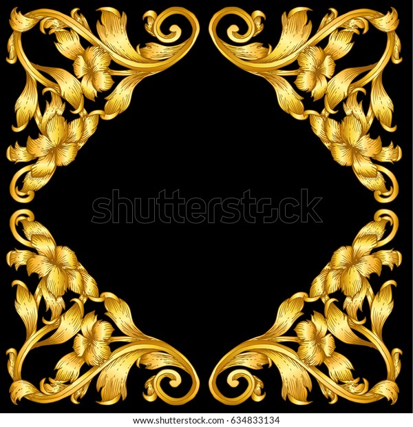 Hand Draw Vintage Gold Baroque Frame Stock Vector (Royalty Free ...