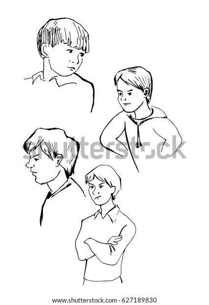 Hand Drawing Boys Set Vector Illustration Stock Vector (Royalty Free ...