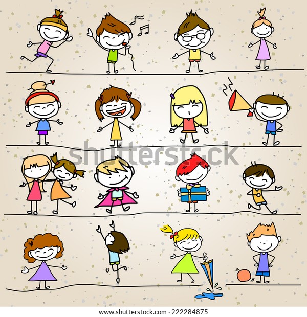 Hand Drawing Cartoon Abstract Character Happy Stock Vector (Royalty ...