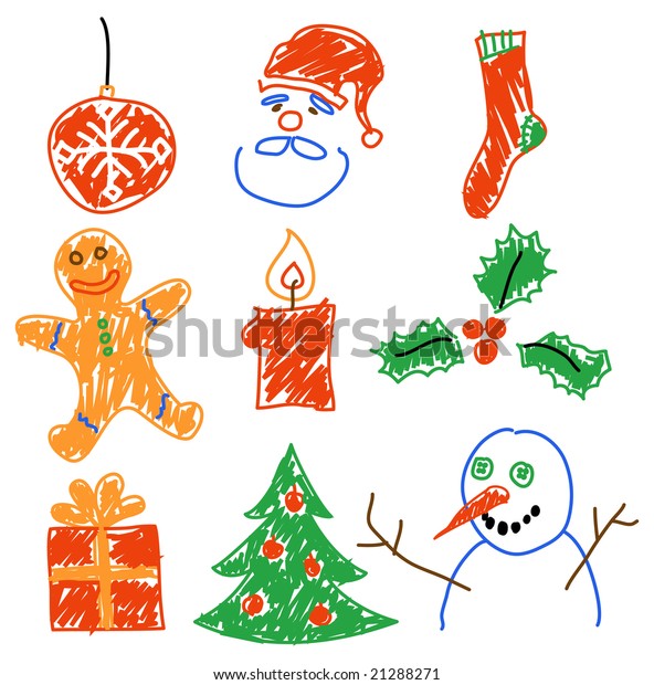 Hand Drawing Christmas Decorations Santa Snowman Stock Vector (Royalty ...