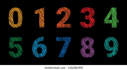 Vektor Stok Hand Drawing Colored Numbers Mathematics Numbers (Tanpa ...