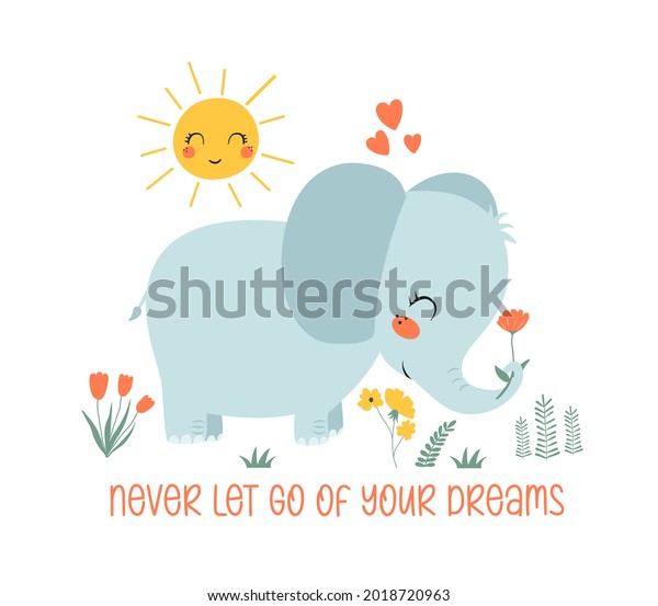Hand Drawing Cute Elephant Flowers Vector Stock Vector (Royalty Free ...