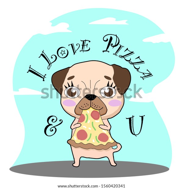 Hand Drawing Cute Pug Eating Pizza Stock Vector (Royalty Free ...