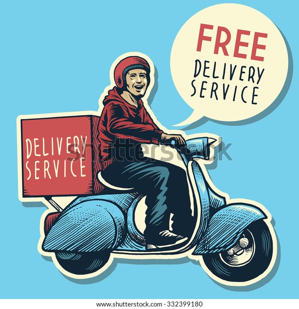 Hand Drawing Delivery Service Man Riding Stock Vector (Royalty Free ...