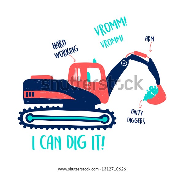 Hand Drawing Digger Print Design Slogan Stock Vector (Royalty Free ...