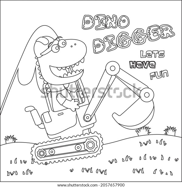 Hand Drawing Digger Worker Dinosaur Print Stock Vector (Royalty Free ...