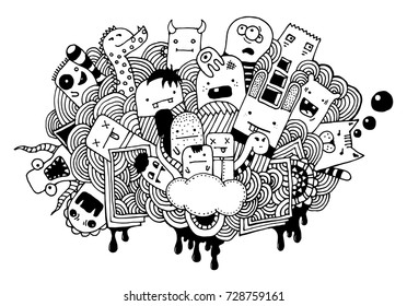 Hand Drawing Doodle Monsters Stock Vector (Royalty Free) 728759161