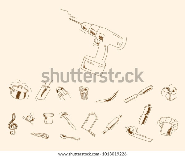 Hand Drawing Everyday Objects Illustration Set Stock Vector (Royalty ...