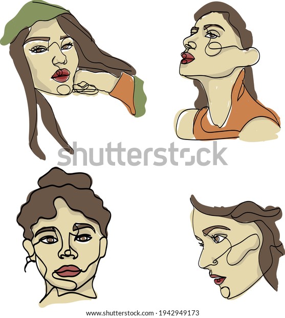 Hand Drawing Face Line Art Stock Vector (Royalty Free) 1942949173 ...