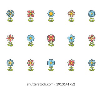 Hand Drawing Flower Icon Set Vector Stock Vector (Royalty Free ...