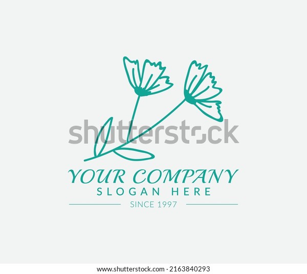 Hand Drawing Flower Logo Design Stock Vector (Royalty Free) 2163840293 ...