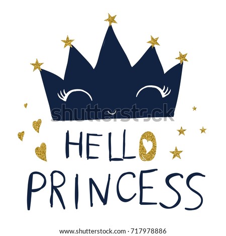 Hand Drawing Hello Princess Slogan Glitter Image vectorielle de stock ...